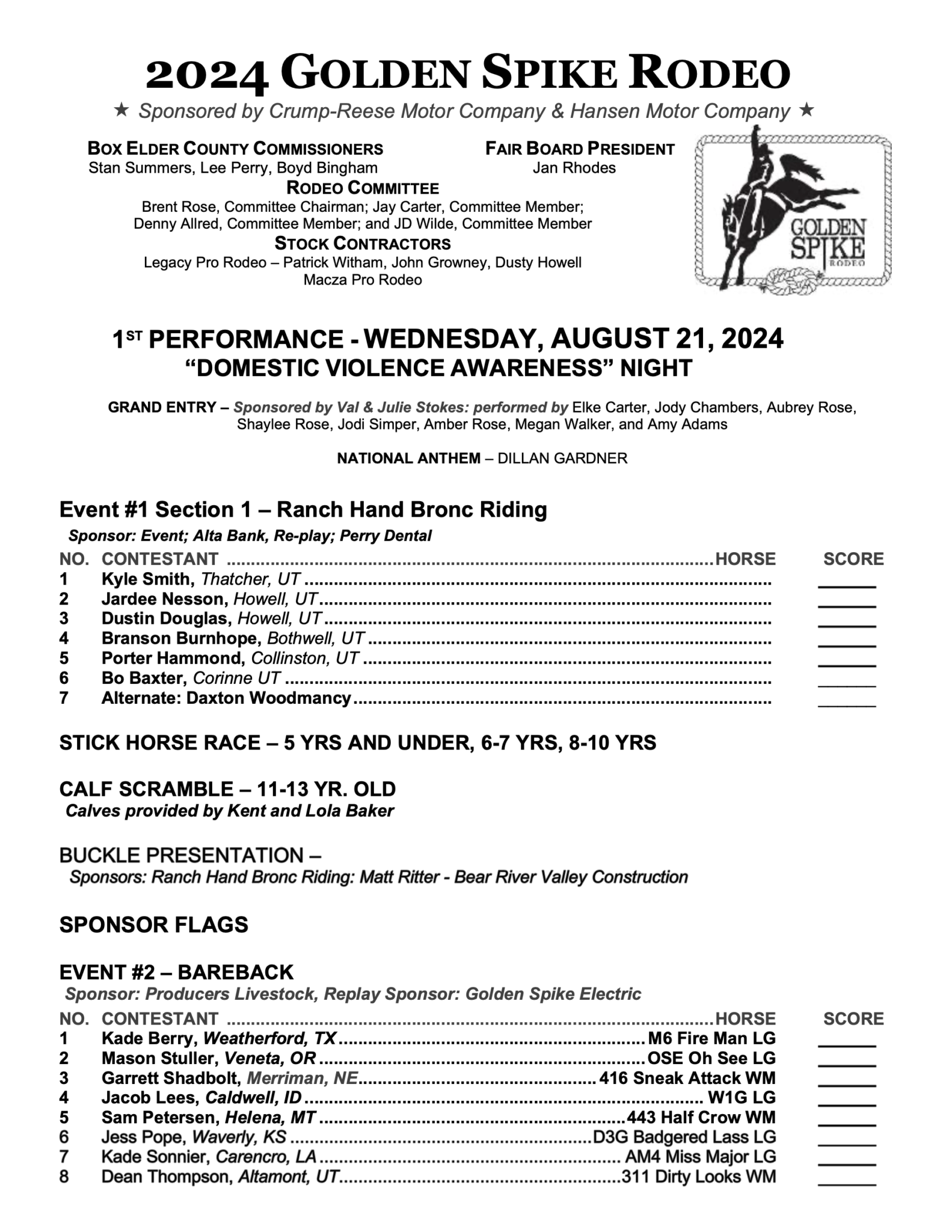 2024 Schedule – Golden Spike Rodeo