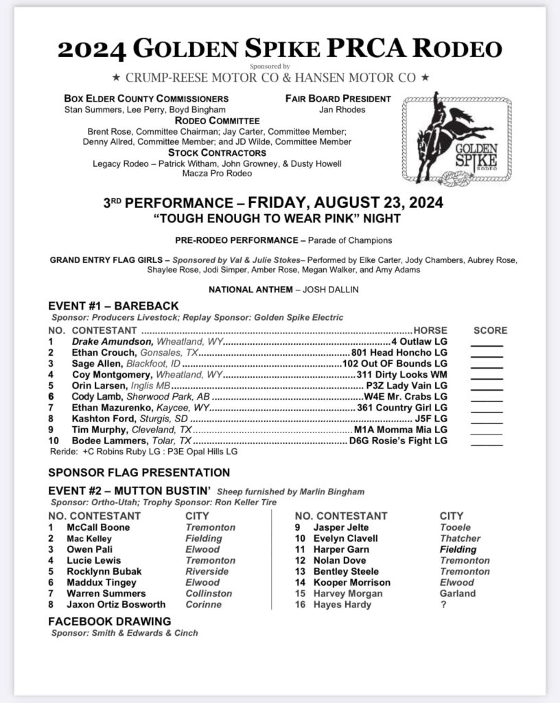 2024 Schedule – Golden Spike Rodeo