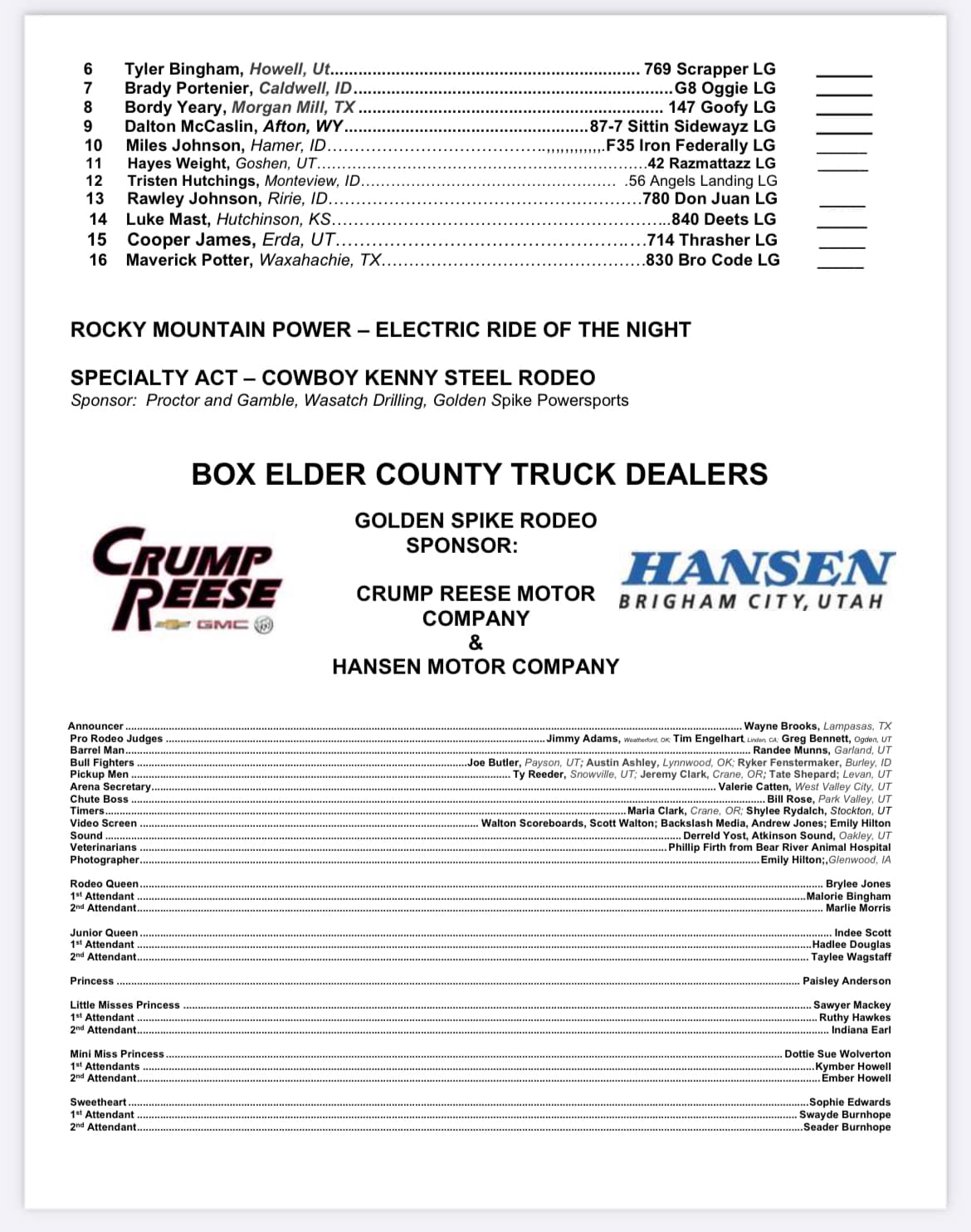 2024 Schedule – Golden Spike Rodeo