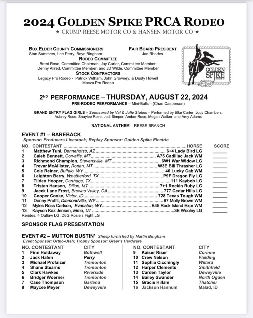 2024 Schedule – Golden Spike Rodeo