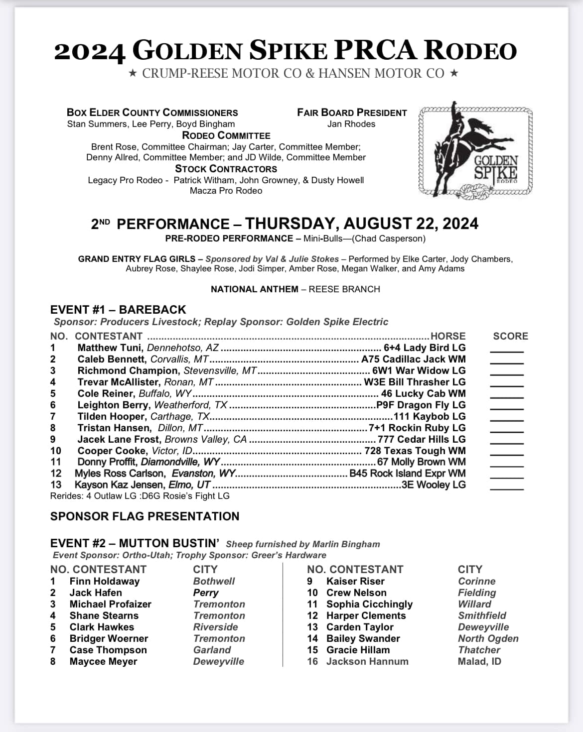 2024 Schedule – Golden Spike Rodeo