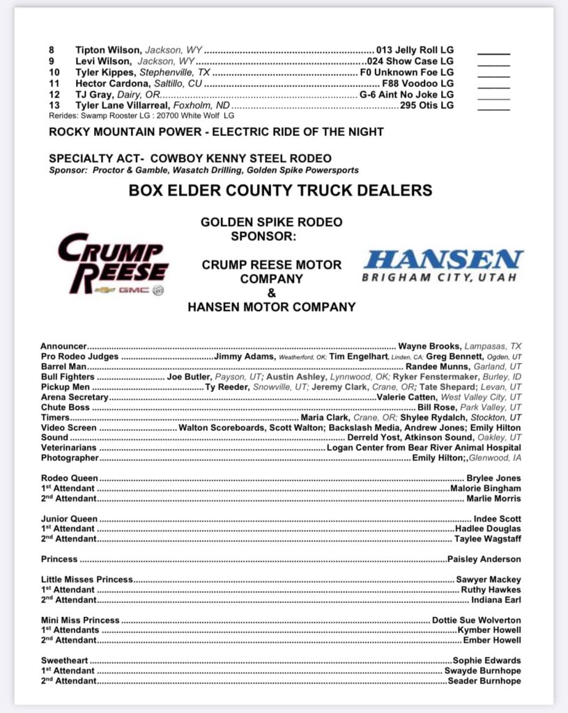 2024 Schedule – Golden Spike Rodeo